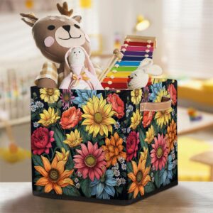 JXDXHCW 13x13 Inch Storage Basket Bin Wildflower Floral Pattern Polyester Cloth Storage Cube Box Toys Clothes Towels Organizer for Kids Room Bedroom Shelves Pantry