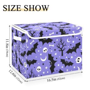 MFTJYO Halloween Bat Skull Moon Star Storage Bin with Lid Foldable Storage Box Washable Fabric Storage Cubes Bin Organizer Basket Closet for Home Bedroom Closet Nursery Office