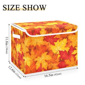 MFTJYO Fall Maple Leaves in Autumn Storage Bin with Lid Foldable Storage Box Washable Fabric Storage Cubes Bin Organizer Basket Closet for Home Bedroom Closet Nursery Office