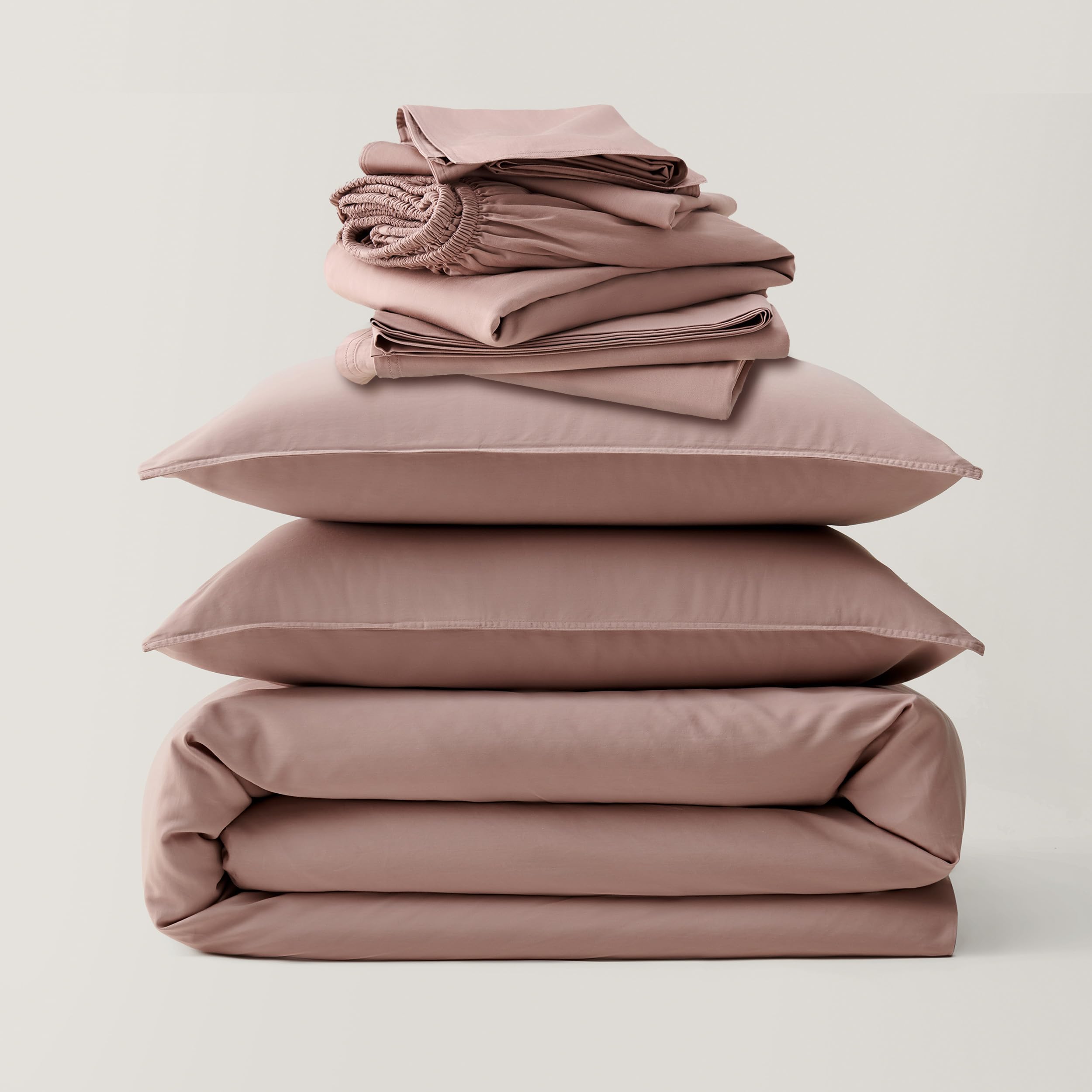 Double Stitch by Bedsure Cotton Tencel Duvet Cover Set and Sheet Set Bundle, Soft Luxury Bedding Set, Perfect for House Warming Gift, Dusty Mauve, King