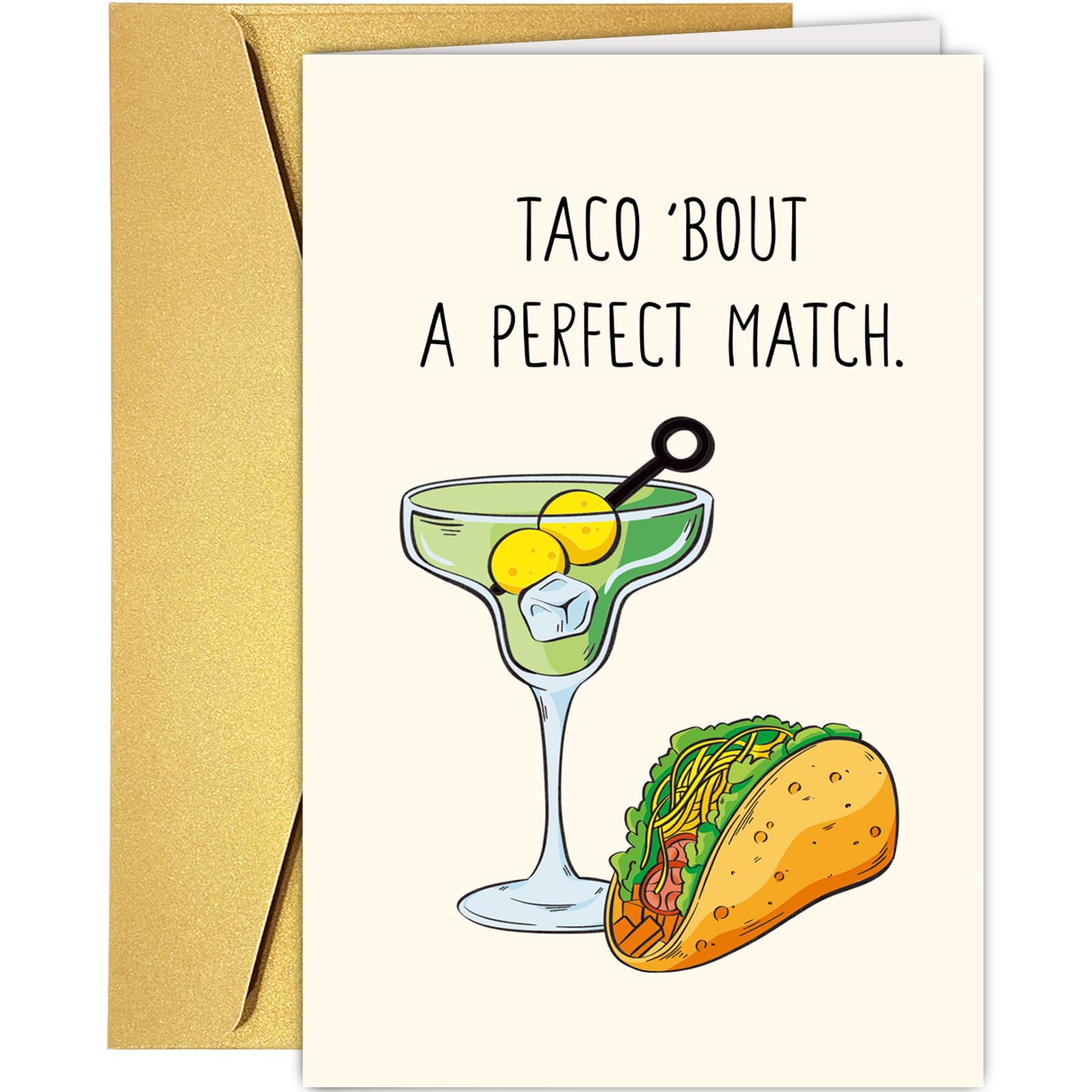 Funny Wedding Shower Card for Bride and Groom, Humorous Pun Wedding Card for Friends, Congrats Engagement Card, Taco 'Bout A Perfect Match