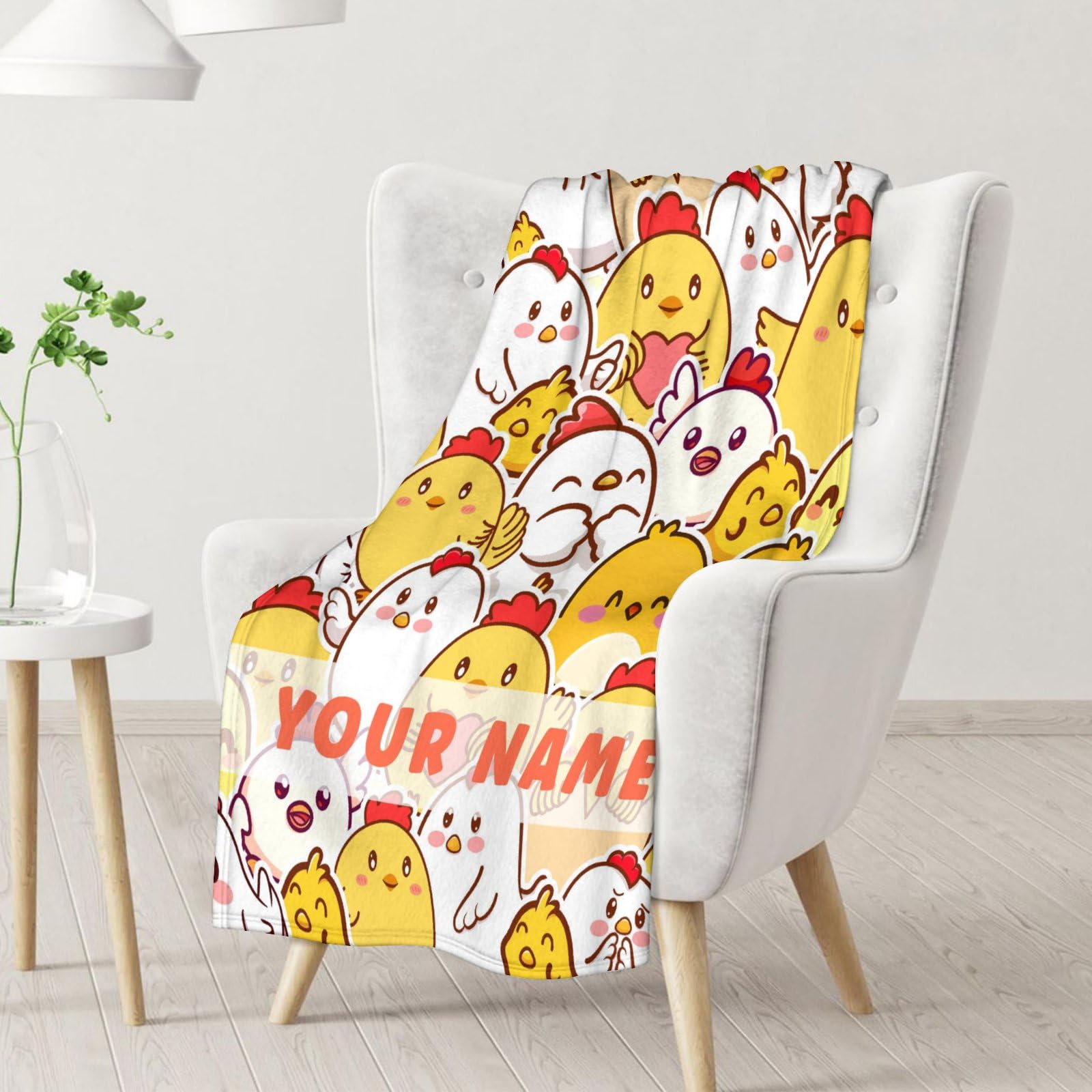 Custom Chicken Blanket Gifts with Name - 50x60 Inches Cute Throw Blanket for Girls & Boys - Yellow Soft Fuzzy Plush Blankets for Bed, Couch, Sofa