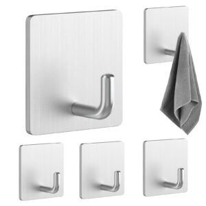 noox 5-pack stainless steel towel racks door wall hooks for hanging- adhesive no-drill, accessories for bathroom, kitchen, bedroom, gift ideas for women