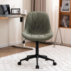 younike office chair desk chair, home office desk chairs with wheels, armless swivel computer chairs with tilt lever, cute small upholstered task chairs for compact space, olive green