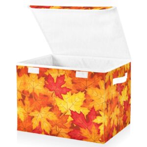 mftjyo fall maple leaves in autumn storage bin with lid foldable storage box washable fabric storage cubes bin organizer basket closet for home bedroom closet nursery office