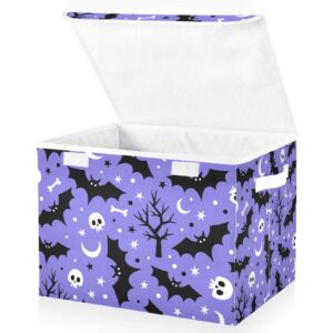 mftjyo halloween bat skull moon star storage bin with lid foldable storage box washable fabric storage cubes bin organizer basket closet for home bedroom closet nursery office