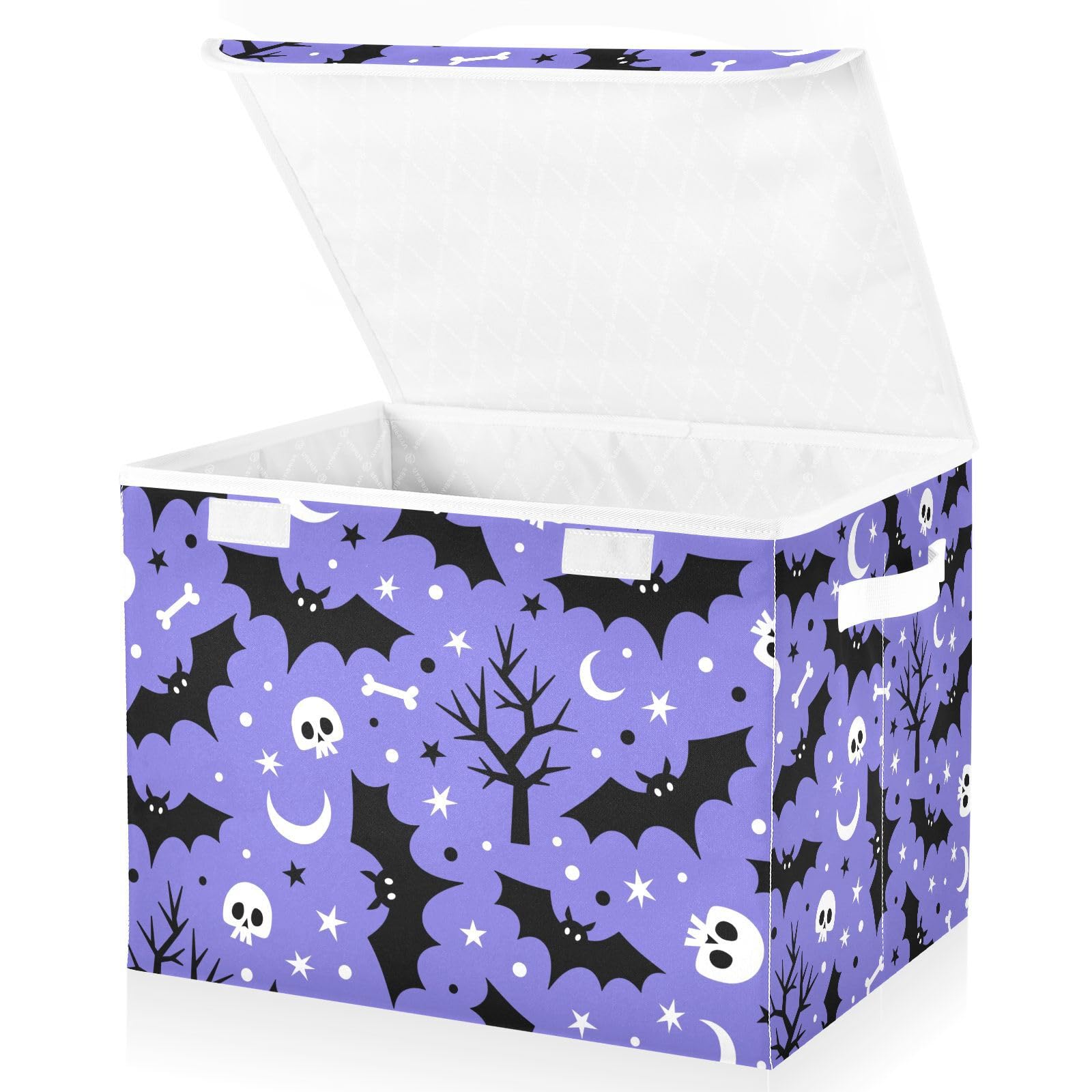 MFTJYO Halloween Bat Skull Moon Star Storage Bin with Lid Foldable Storage Box Washable Fabric Storage Cubes Bin Organizer Basket Closet for Home Bedroom Closet Nursery Office