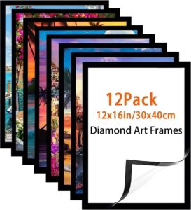 majreey picture frame, 12x16 inch, 12 pack (black), magnetic, self-adhesive, pvc, for diamond art, pictures, wall mount, 30x40cm, suitable for 10x14inch picture