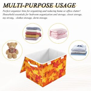 MFTJYO Fall Maple Leaves in Autumn Storage Bin with Lid Foldable Storage Box Washable Fabric Storage Cubes Bin Organizer Basket Closet for Home Bedroom Closet Nursery Office