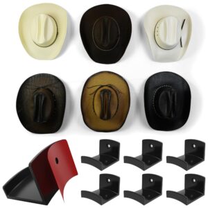 modern jp adhesive hat hooks for wall (6-pack) - cowboy hat rack, wide brim hat organizer, strong hold hat hangers for wall - black