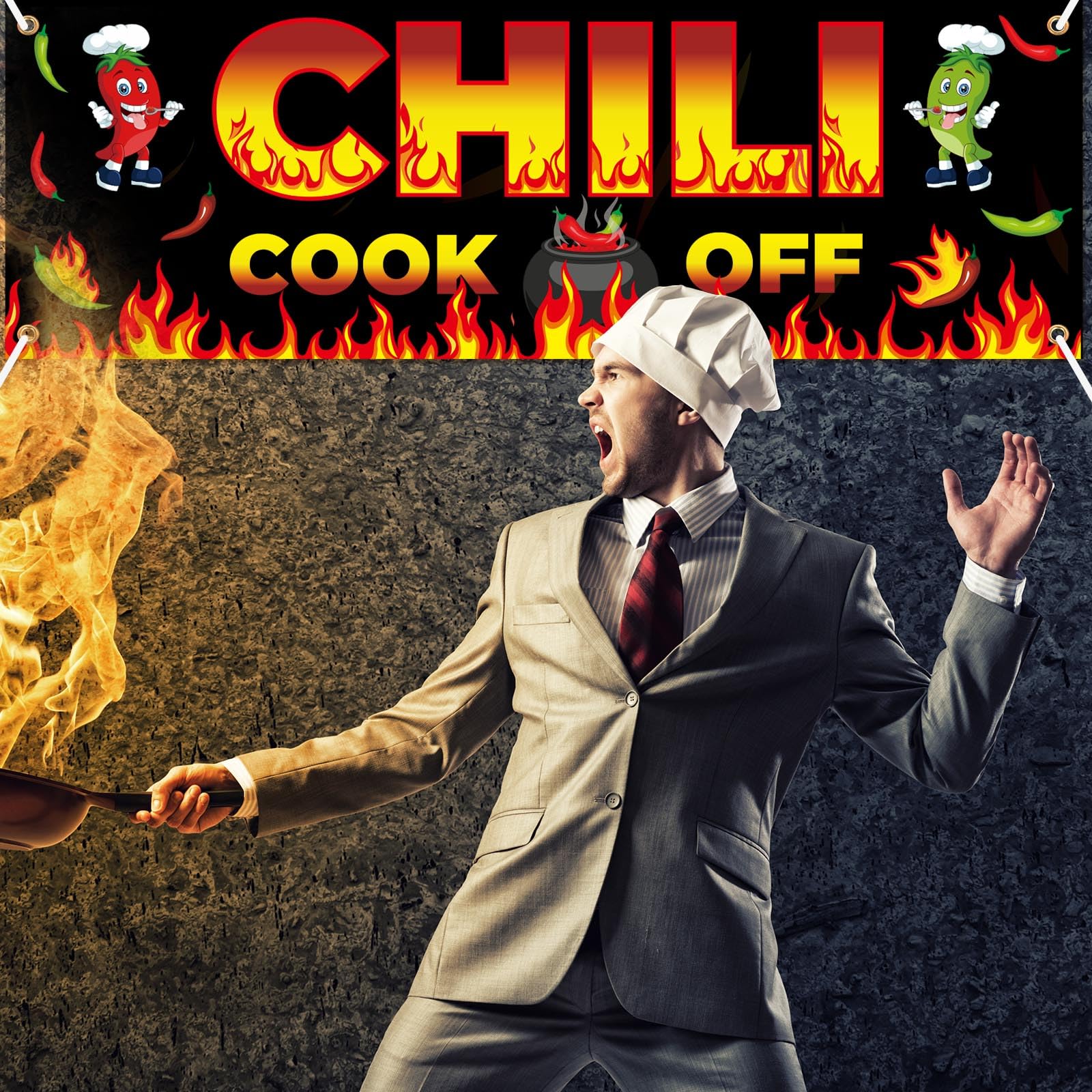 Chili Cook Off Banner Decorations, 71x24 Inch Fabric Chili Banner Sign, Chili Cook Off Supplies, Mexican Fiesta Chili Cooking Party Supplies (180 x 60 cm)