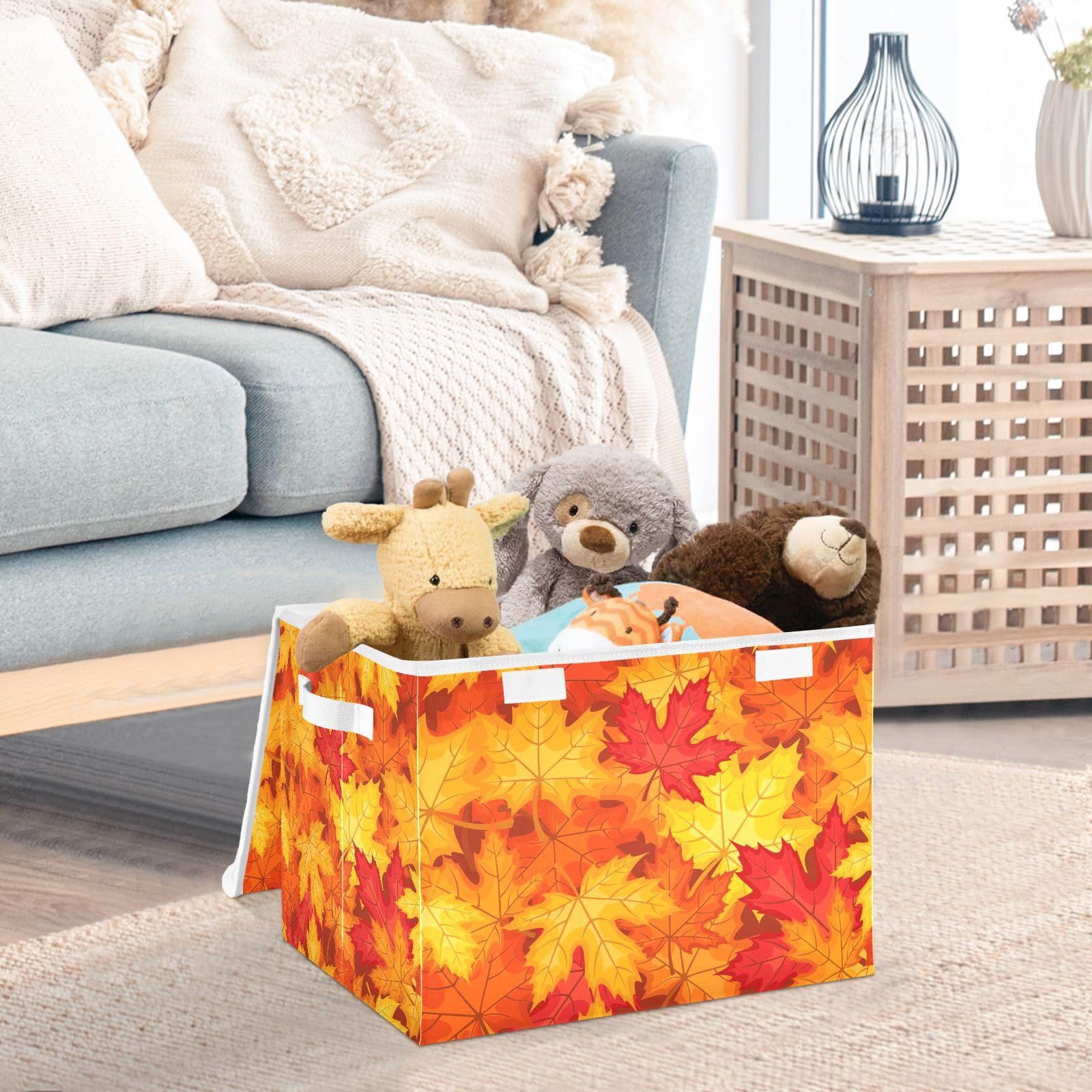 MFTJYO Fall Maple Leaves in Autumn Storage Bin with Lid Foldable Storage Box Washable Fabric Storage Cubes Bin Organizer Basket Closet for Home Bedroom Closet Nursery Office