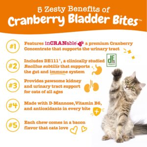 Zesty Paws Cranberry Urinary Tract Bites for Cats - Kidney & Urinary Tract Health - Soft Chews with D-Mannose, Vitamin B6 & L-Arginine - Immune & Gut Support - Bacon - 60 Count