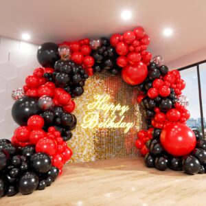 adoinby red and black balloon arch kit, 140pcs different sizes inch black and red balloons and confetti party balloon garland kit for birthday, wedding, graduation, anniversary, prom decorations