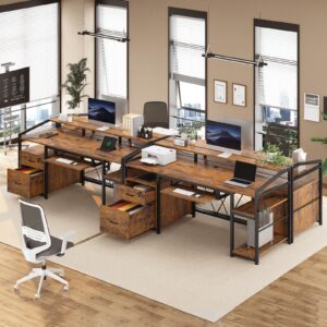 SEDETA 63" Computer Desk, Office Desk with Lock Drawers for Legal/Letter File, Gaming Desk with LED Light & Power Outlet, Home Office Desks for Printer, Rustic Brown