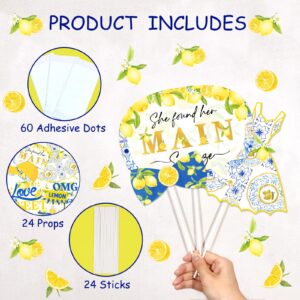 24 Pieces She Found Her Main Squeeze Photo Booth Props - Blue Tile and Lemon Bridal Shower Decorations, Yellow and Blue Capri Lemon Theme Party Supplies