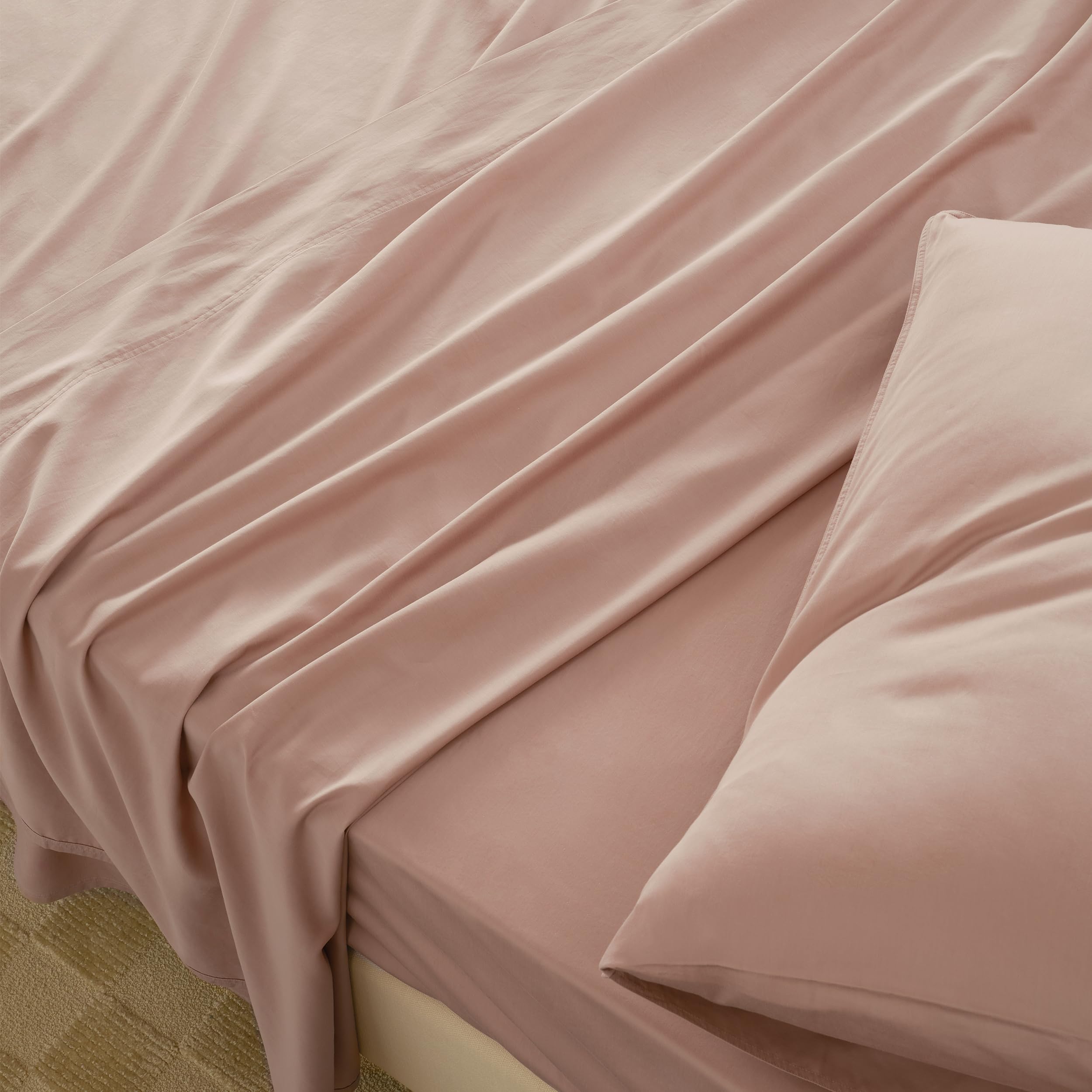 Double Stitch by Bedsure Cotton Tencel Duvet Cover Set and Sheet Set Bundle, Soft Luxury Bedding Set, Perfect for House Warming Gift, Dusty Mauve, King