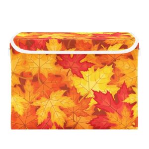 MFTJYO Fall Maple Leaves in Autumn Storage Bin with Lid Foldable Storage Box Washable Fabric Storage Cubes Bin Organizer Basket Closet for Home Bedroom Closet Nursery Office