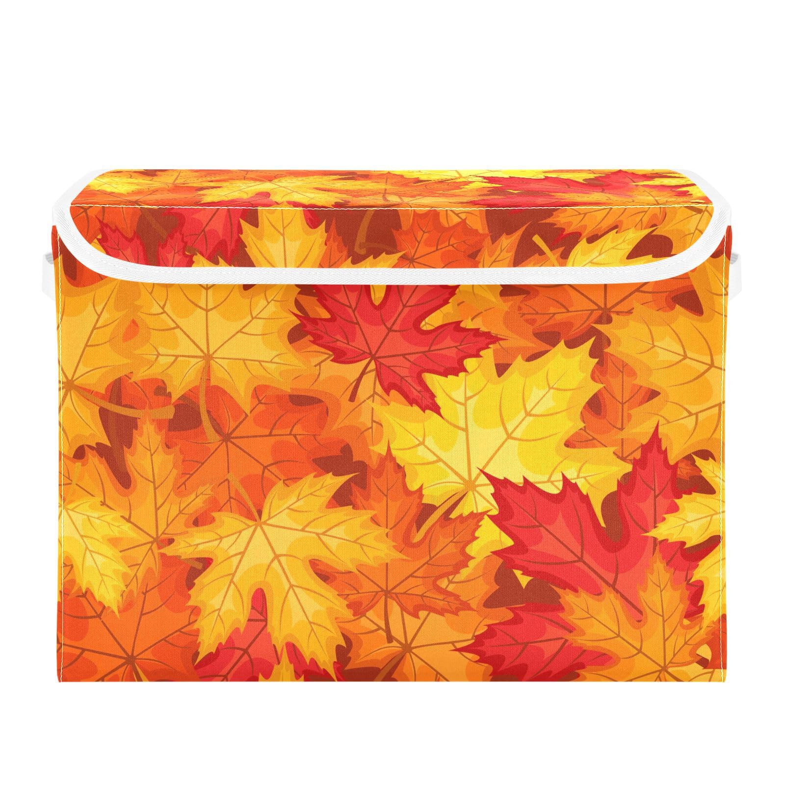 MFTJYO Fall Maple Leaves in Autumn Storage Bin with Lid Foldable Storage Box Washable Fabric Storage Cubes Bin Organizer Basket Closet for Home Bedroom Closet Nursery Office