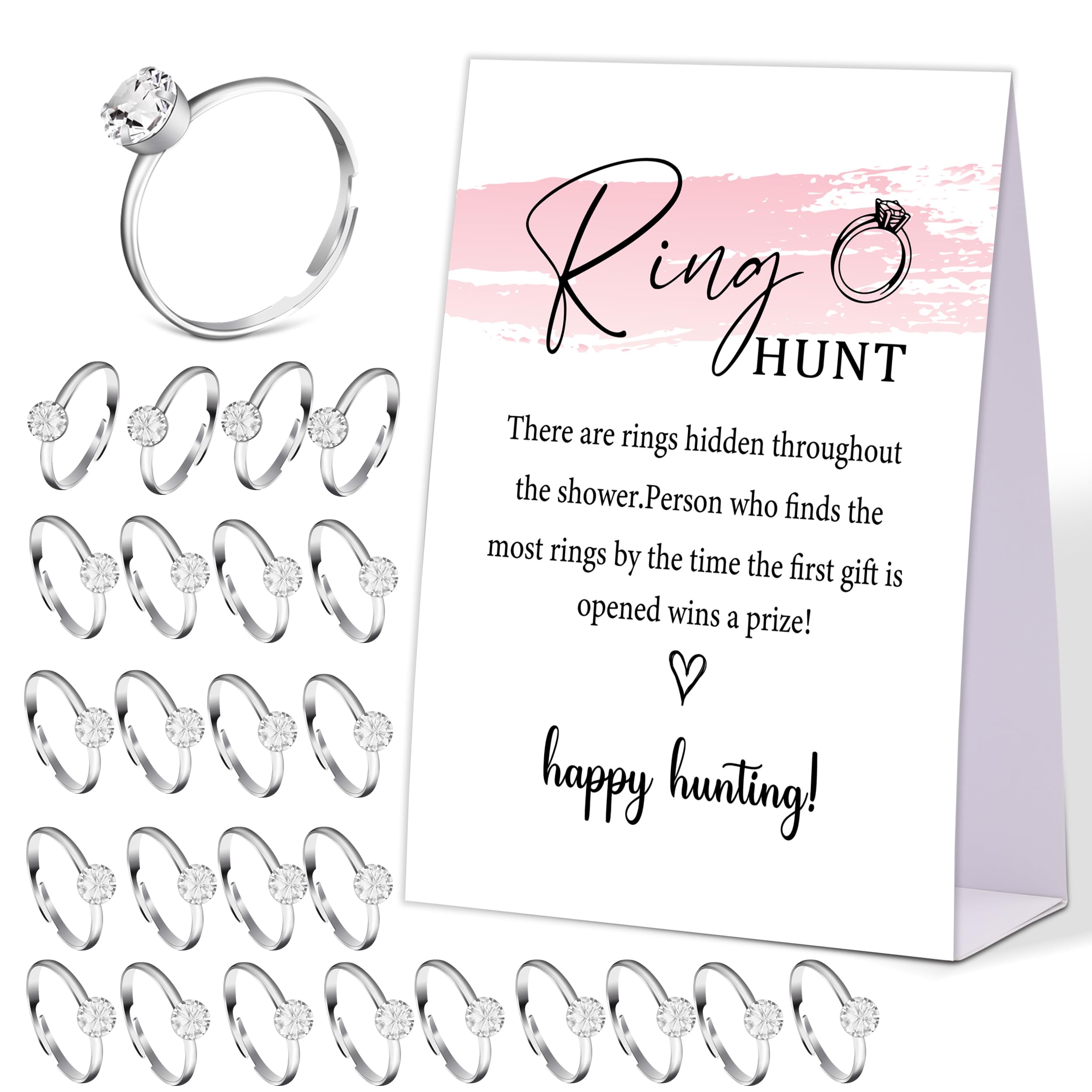 Pink Swash Ring Hunt Game, Find the Rings Bridal Shower Game with 30 Fake Rings, Modern Bridal Shower Decorations, Wedding Shower or Bachelorette Party Supplies - 05