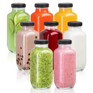 umud juice bottles with lids, 16 oz - set of 3 - clear glass jars with caps - reusable empty drink containers for juicing, smoothies, water, milk, kombucha storage, wellness shots and more (8)