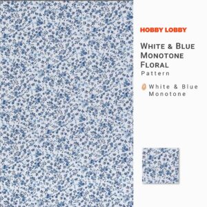 White & Blue Monotone Floral Cotton Calico Fabric (1 Yard) – Printed Sewing Fabric by The Yard – Lightweight Precut Fabric for Sewing Clothes, Homeware, & Other Accessories – DIY Craft Fabric