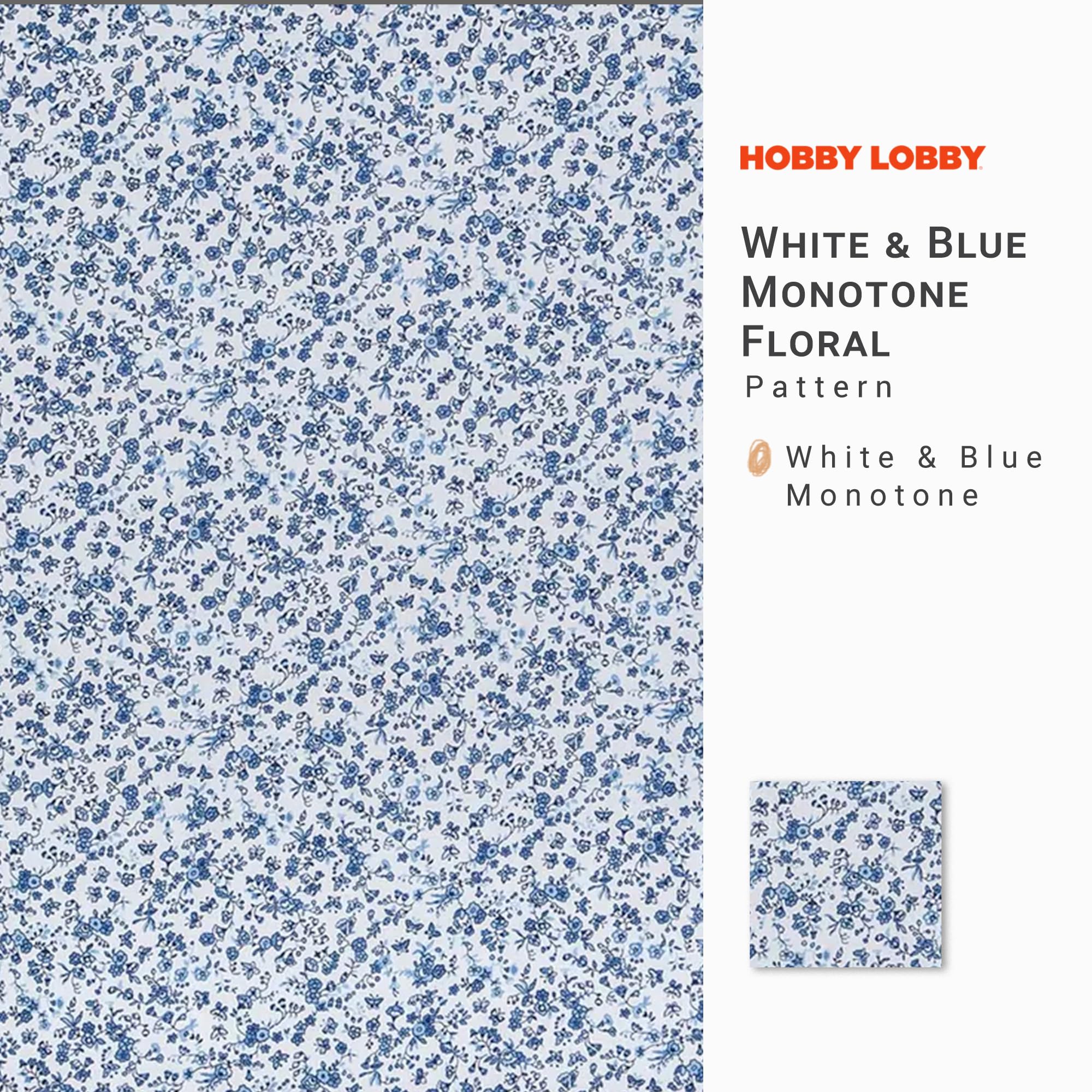 White & Blue Monotone Floral Cotton Calico Fabric (1 Yard) – Printed Sewing Fabric by The Yard – Lightweight Precut Fabric for Sewing Clothes, Homeware, & Other Accessories – DIY Craft Fabric