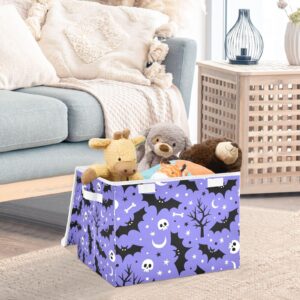 MFTJYO Halloween Bat Skull Moon Star Storage Bin with Lid Foldable Storage Box Washable Fabric Storage Cubes Bin Organizer Basket Closet for Home Bedroom Closet Nursery Office