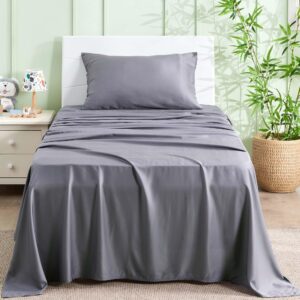 infiixso twin sheets set grey - 100% rayon derived from bamboo, 3 pieces cooling sheets set, deep pocket up to 16", soft silky luxury bedding sheets & pillowcases