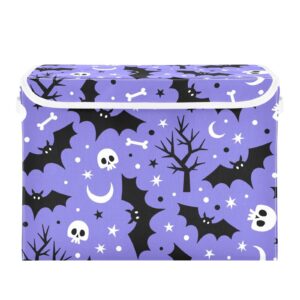 MFTJYO Halloween Bat Skull Moon Star Storage Bin with Lid Foldable Storage Box Washable Fabric Storage Cubes Bin Organizer Basket Closet for Home Bedroom Closet Nursery Office