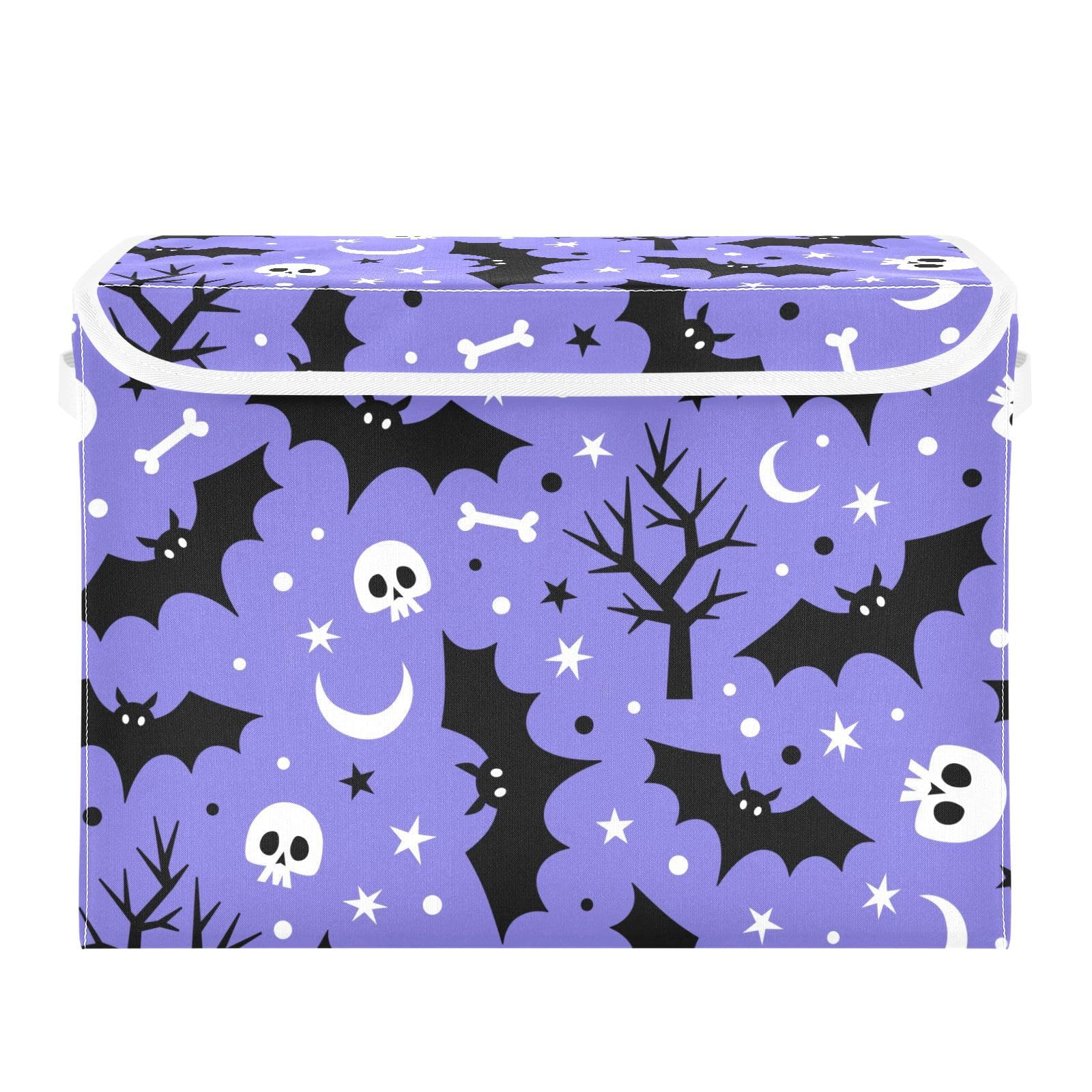 MFTJYO Halloween Bat Skull Moon Star Storage Bin with Lid Foldable Storage Box Washable Fabric Storage Cubes Bin Organizer Basket Closet for Home Bedroom Closet Nursery Office