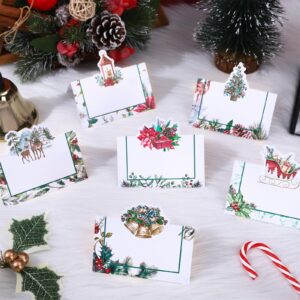 Whaline 48Pcs Christmas Place Cards Watercolor Holly Berry Seating Tent Name Cards Xmas Blank Folded Seat Assignment Setting Label for Wedding Baby Shower Party Supply