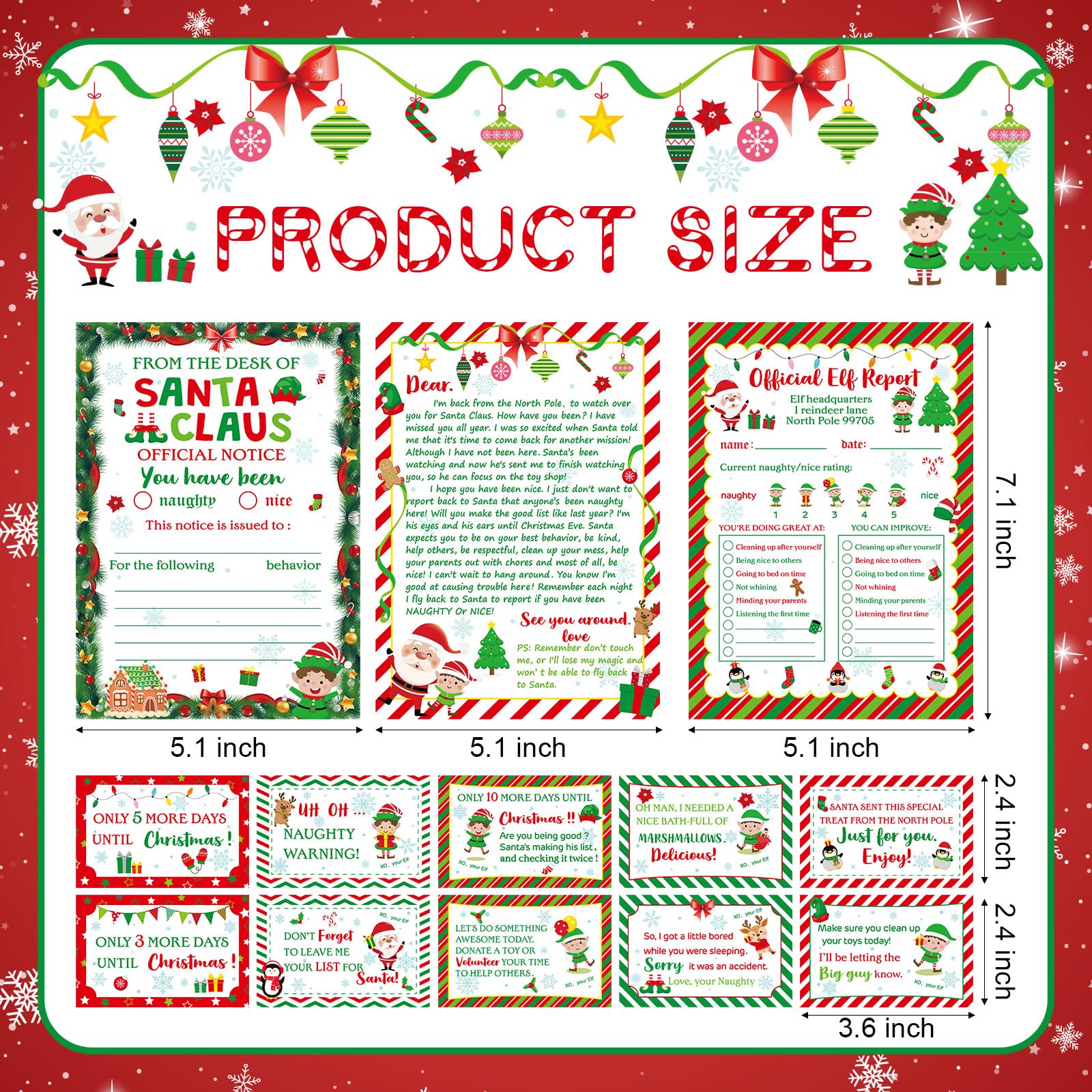 Harloon 195 Pcs Official Letter to Santa Elf Reports Cards Elf Notes and 15 Elves Notice Naughty or Nice Behavior Checklist Stationary Paper 15 Elf Bonus Letter for Christmas Elf Surveillance