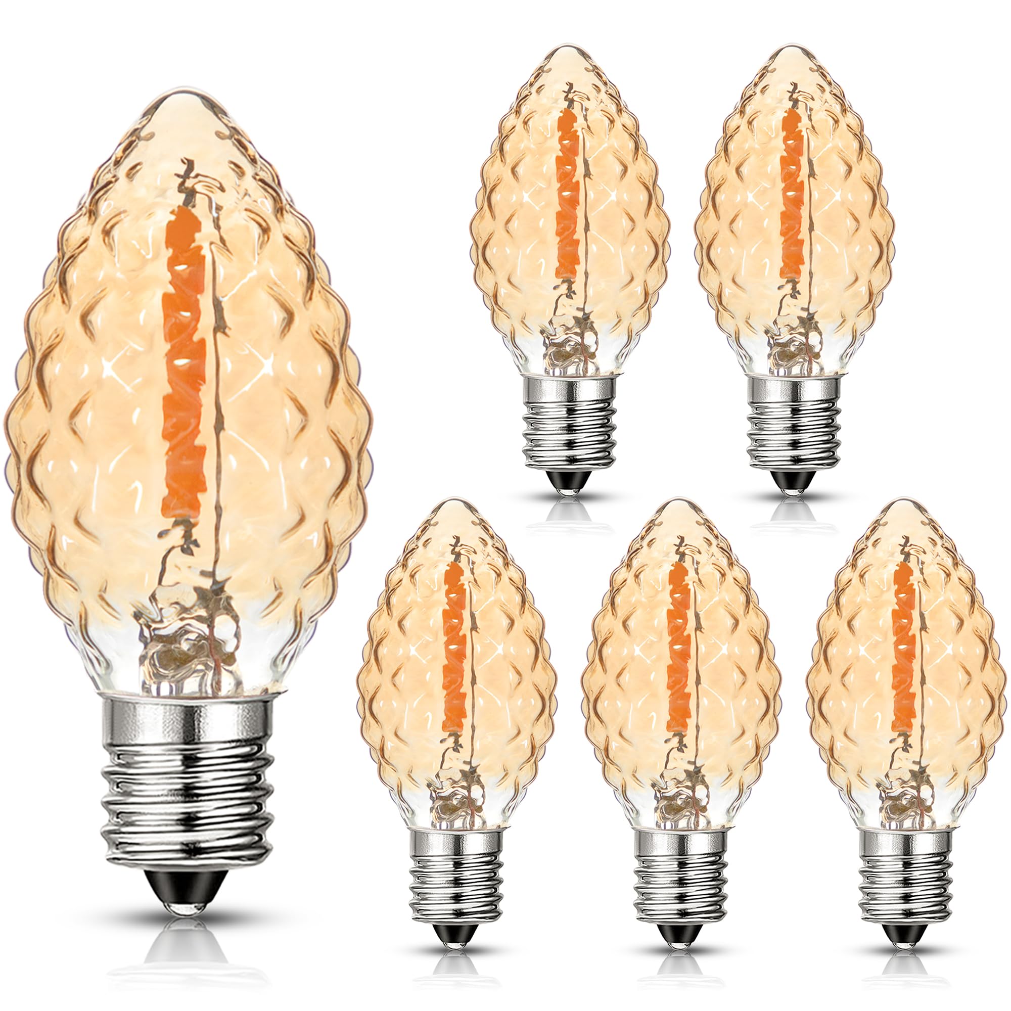 Hcnew C7 LED Night Light Bulbs 0.5W,C7 E12 Candelabra Candle Amber Night Light Bulbs 2200K Equivalent 4W 7W Incandescent Salt Lamp Mini Light Bulbs Chandelier Christmas Lights Diamond Shaped,6 Pack