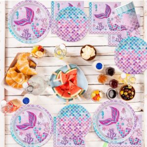 122Pcs Mermaid Birthday Party Decorations Set Mermaid Party Supplies Includes Plates, Napkin, Fork, Cup, Tablecloth, Banner for Baby Shower Ocean Birthday Party Decorations, Serves 24