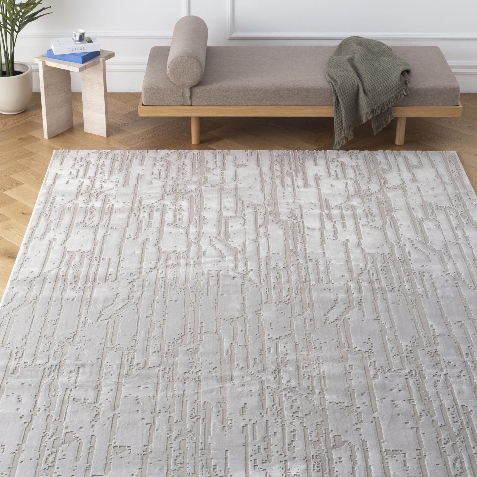 Revival Rugs Ebb 8'x10’ Washable Area Rug for Living Room Bedroom - 100% Recycled Oeko-TEX Certified, Medium Pile, Taupe