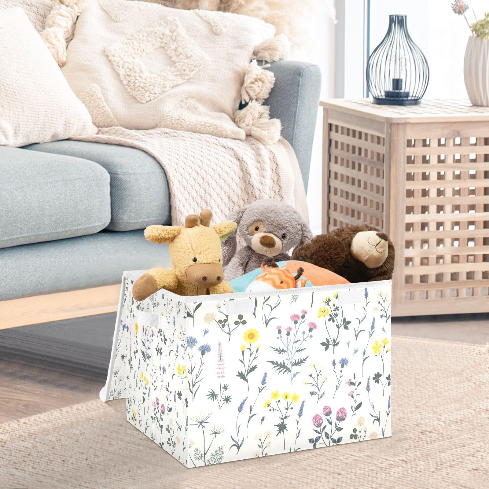 MFTJYO Wildflowers Sunflower Tropical Plants Storage Bin with Lid Foldable Storage Box Washable Fabric Storage Cubes Bin Organizer Basket Closet for Home Bedroom Closet Nursery Office