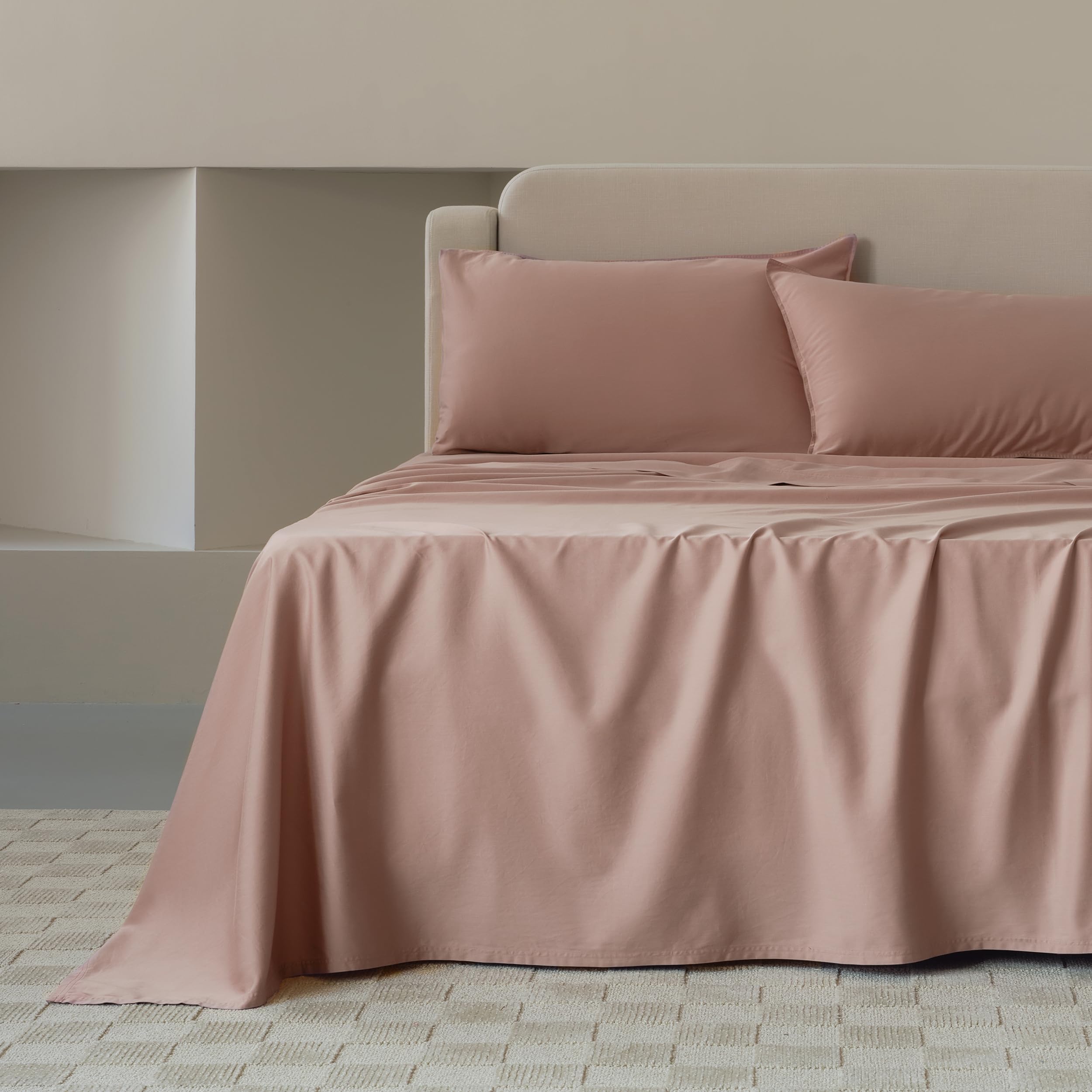 Double Stitch by Bedsure Cotton Tencel Duvet Cover Set and Sheet Set Bundle, Soft Luxury Bedding Set, Perfect for House Warming Gift, Dusty Mauve, King