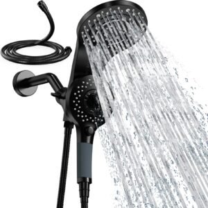 shower heads with handheld spray combo, high pressure 2 in 1 rainfall shower head with 9 spray modes, anti-leak shower faucet with 72'' stainless steel hose & magnetic hand held shower (matte black)