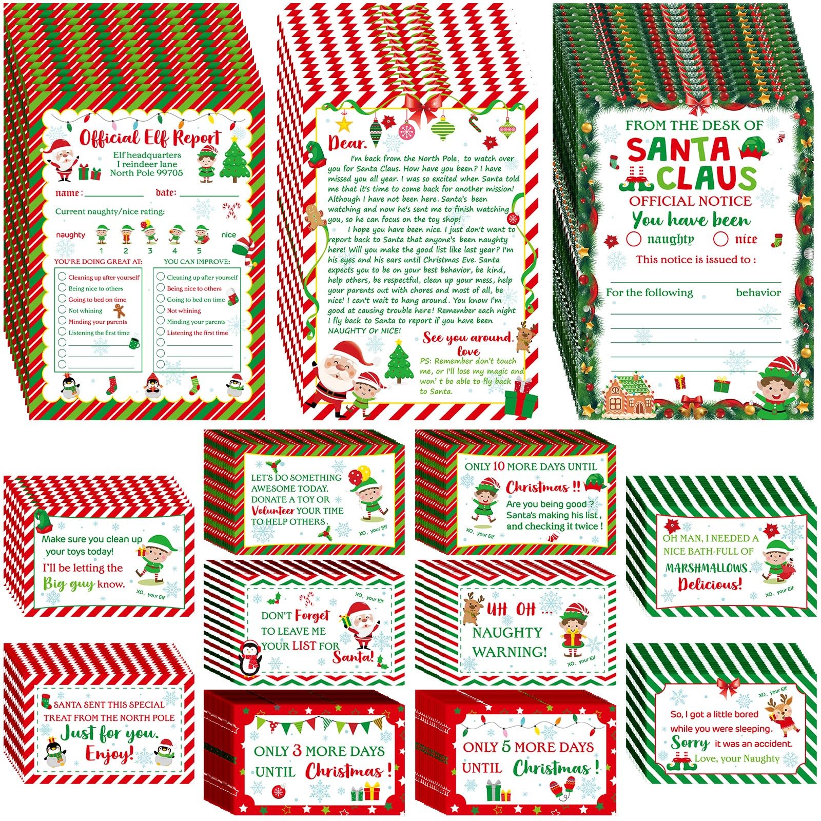 Harloon 195 Pcs Official Letter to Santa Elf Reports Cards Elf Notes and 15 Elves Notice Naughty or Nice Behavior Checklist Stationary Paper 15 Elf Bonus Letter for Christmas Elf Surveillance