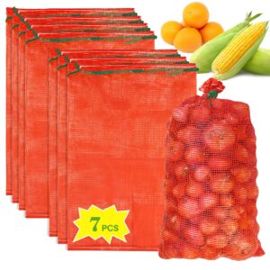 sukh 7 pcs large mesh produce bags - 60lbs mesh vegetable bags reusable washable mesh storage bag breathable produce bags onion storage with drawstring for potato onion citrus fruits 20"x32" red