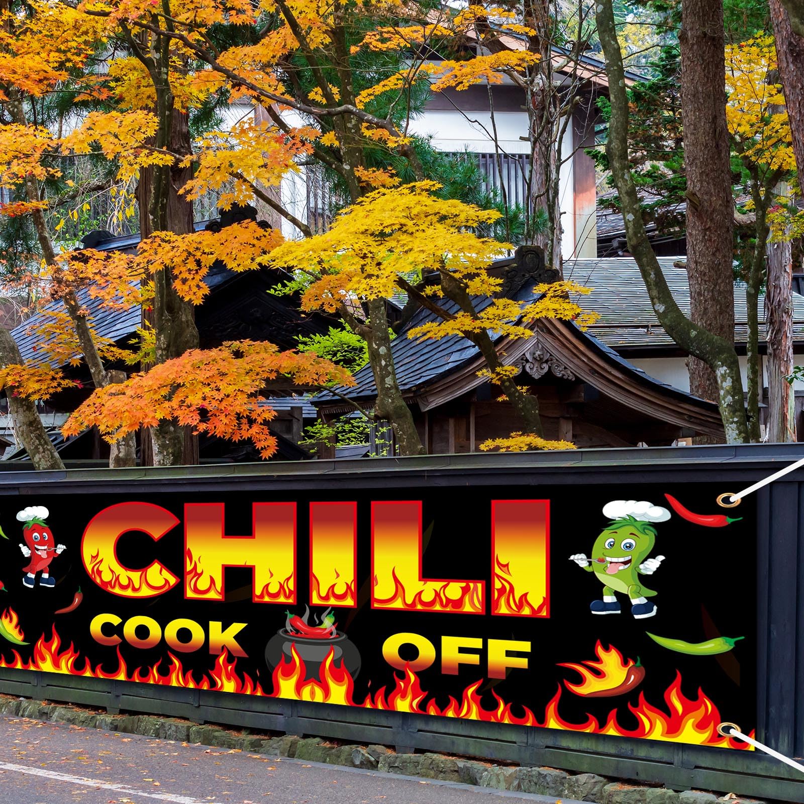 Chili Cook Off Banner Decorations, 71x24 Inch Fabric Chili Banner Sign, Chili Cook Off Supplies, Mexican Fiesta Chili Cooking Party Supplies (180 x 60 cm)