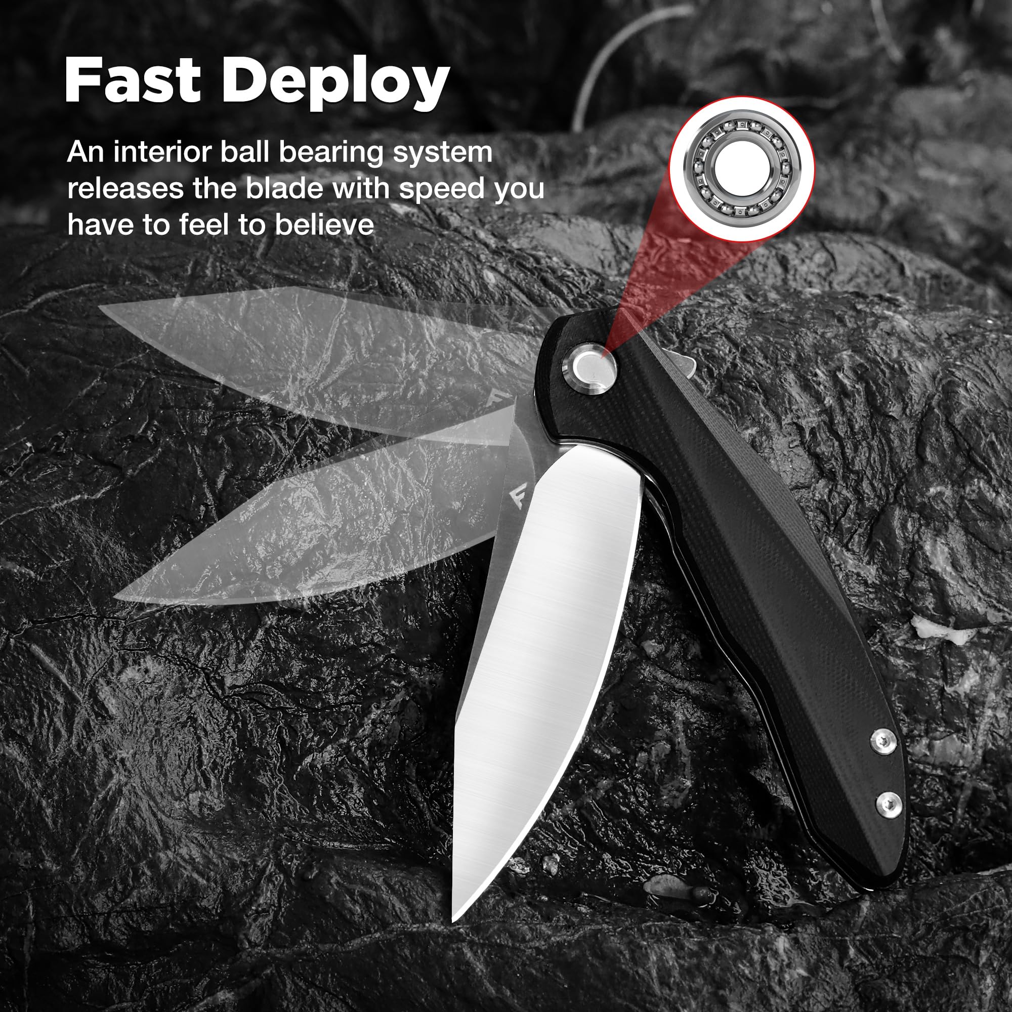 FLISSA Folding Pocket Knife, 3.75" D2 Steel Blade, G10 Handle, EDC Knife with Pocket Clip for Men, Ball Bearings Pivot, Assisted One-Handed Flipper Opening, Liner Lock, Sharp Camping Survival Hiking Knives