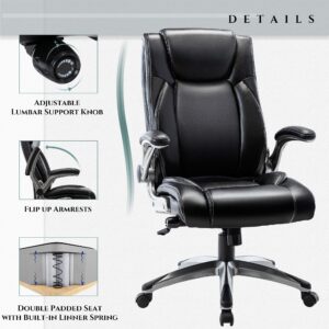 COLAMY Executive Office Ergonomic Chair with Thick Bonded Leather, Flip-up Armrests, High Back Adjustable Height and Tilt for Working, Study, Gaming