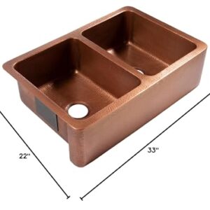 Sinkology Adams Copper 33" Double Bowl Farmhouse Apron Front Undermount Kitchen Sink