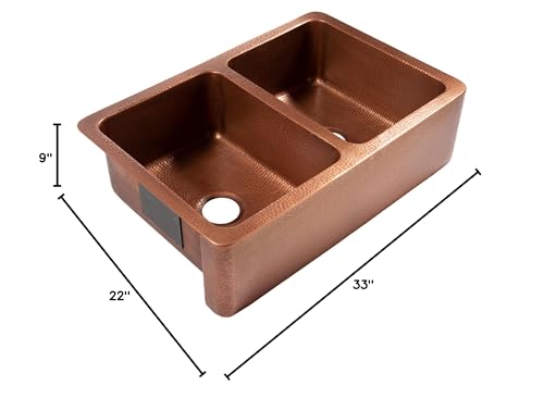 Sinkology Adams Copper 33" Double Bowl Farmhouse Apron Front Undermount Kitchen Sink