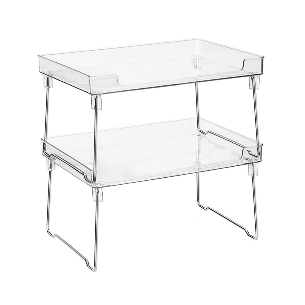 BFLCTTBD 2pcs Clear Acrylic Foldable Shelves Cabinet Storage Organizer Shelf Rack Countertop Stackable Shelve for Kitchen Bathroom