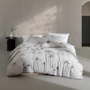 calvin klein - king duvet cover set, soft cotton bedding, floral home decor (aquarelle floral grey, king)