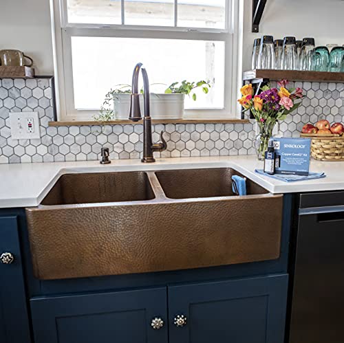 Sinkology Adams Copper 33" Double Bowl Farmhouse Apron Front Undermount Kitchen Sink