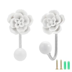 nbeads 2 sets flower ceramic wall hooks, white floral wall coat hooks decorative robe hooks with screw and anchor plug for scarf bag towel hat in hallway kitchen closets bathroom